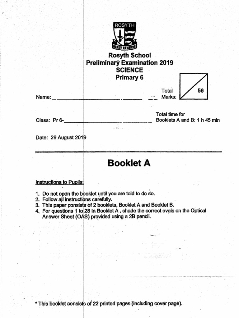 P6 Science SA2 2019 Rosyth Exam Papers | PDF