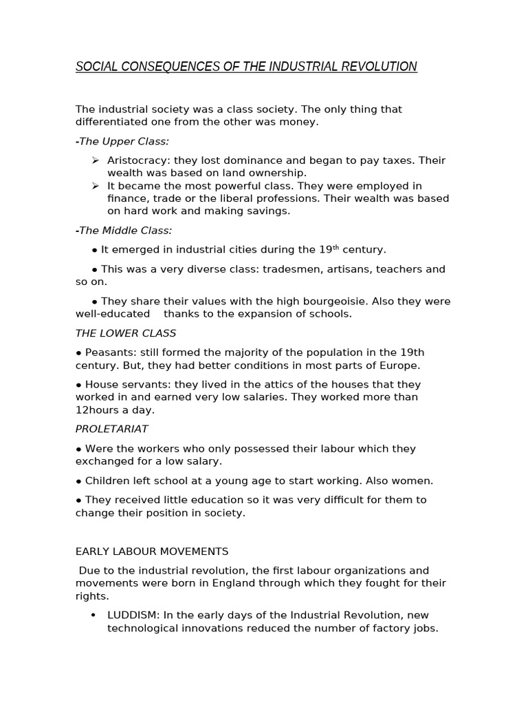 Social Consequences of The Industrial Revolution | PDF