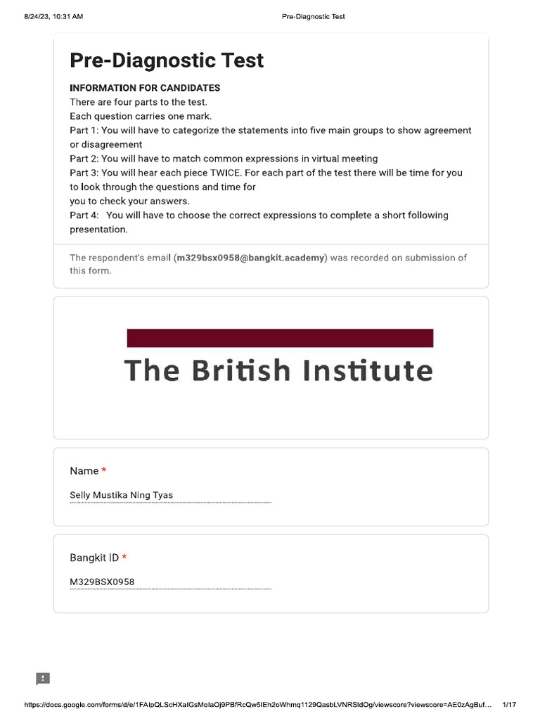 English Pre Test | PDF