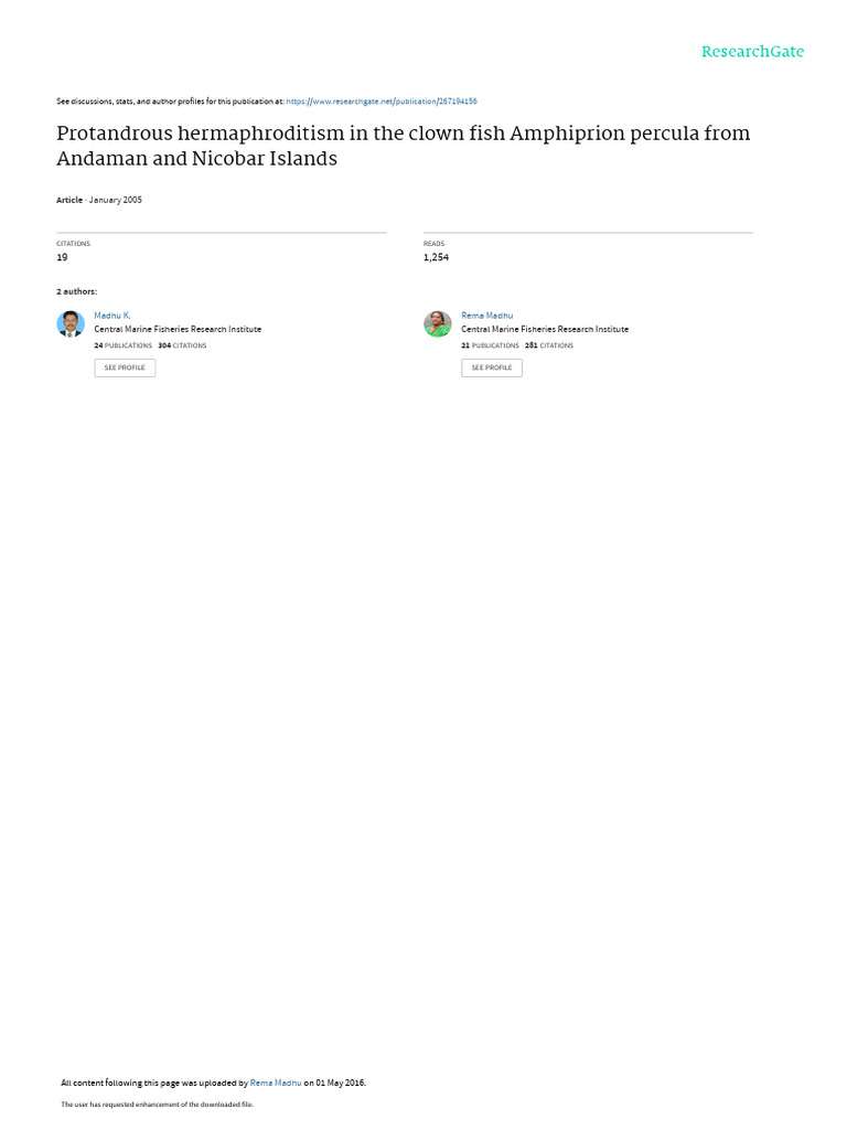 Protandrous Hermaphroditism in The Clown Fish Amph | PDF | Ovary ...