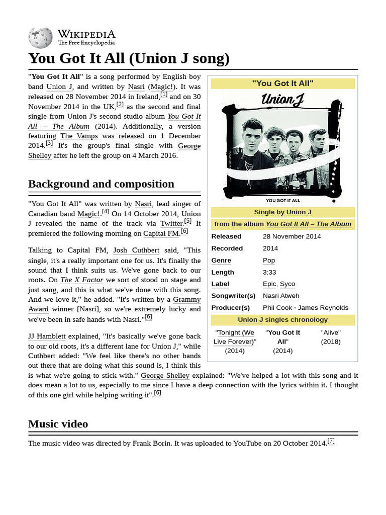 You Got It All (Union J Song) | PDF | Singles (Music) | Music