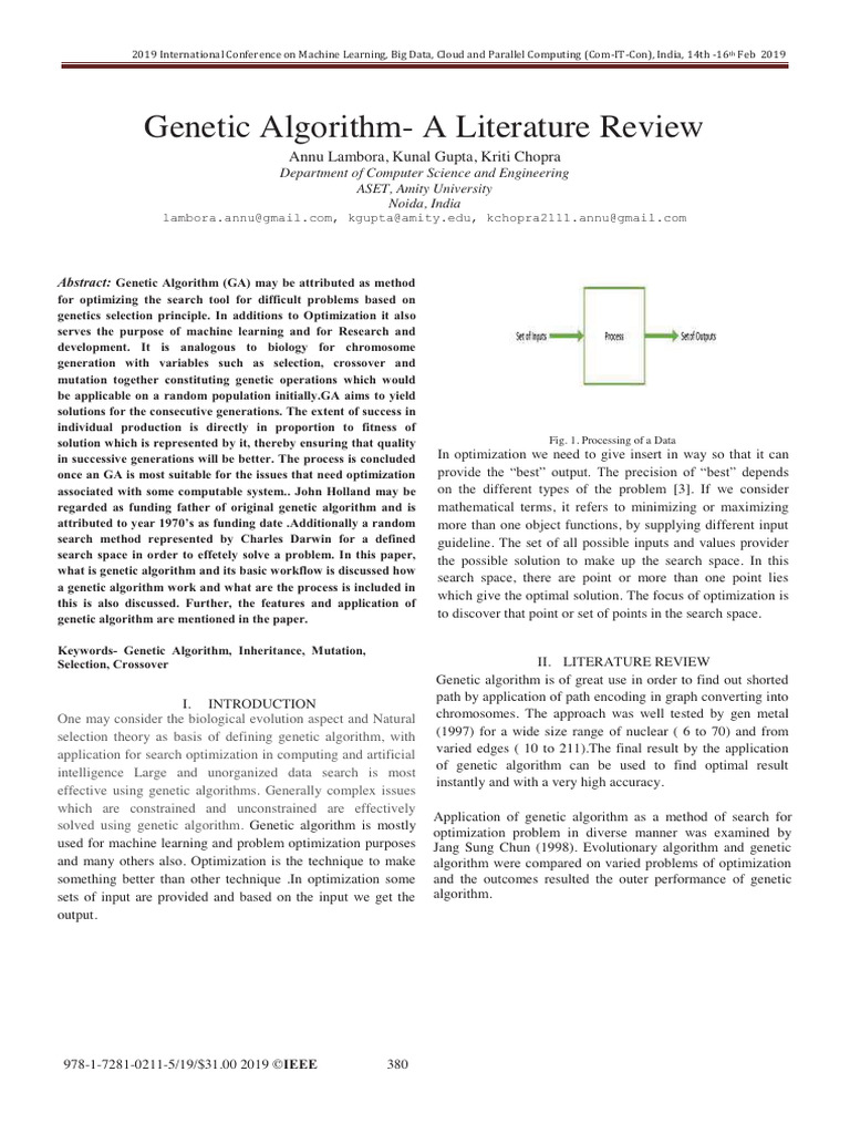 Genetic Algorithm- A Literature Review | PDF | Genetic Algorithm | Mathematical Optimization