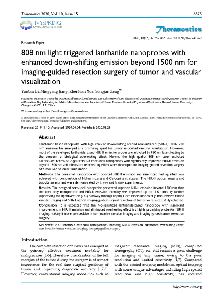 808 NM Light Triggered Lanthanide Nanoprobes With Enhanced Down ...