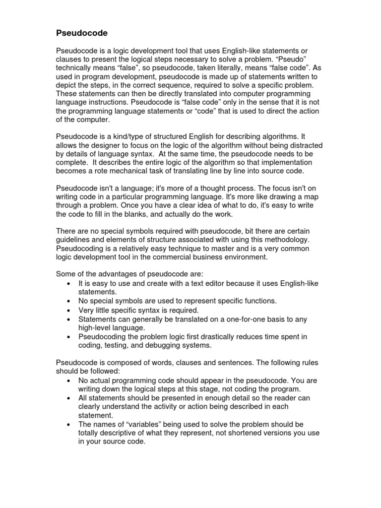 Pseudo Code Pdf Programming Language Algorithms