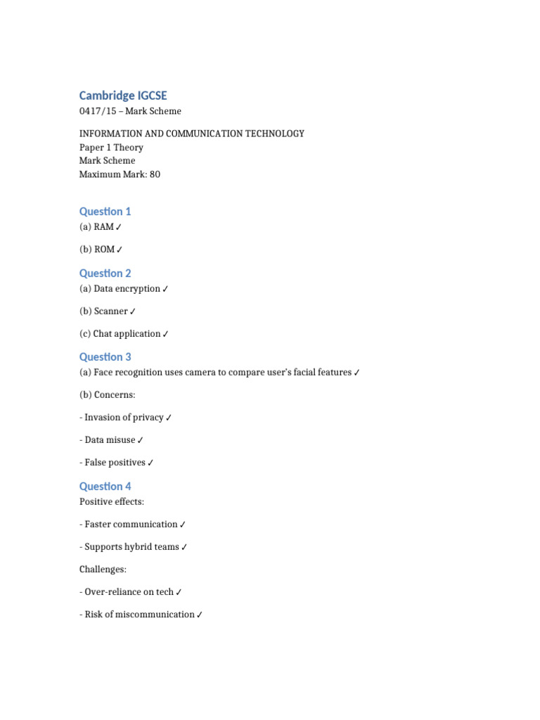 IGCSE ICT MS Paper 5 Realistic Updated | PDF