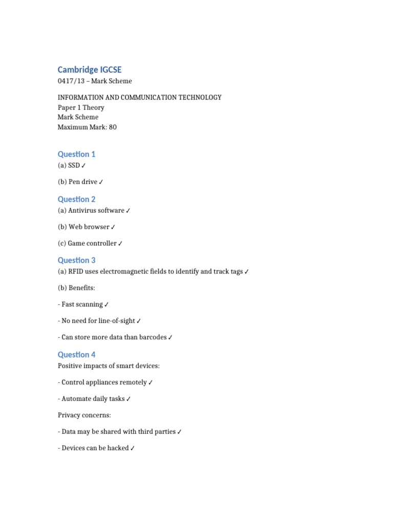 IGCSE ICT MS Paper 3 Realistic Updated | PDF