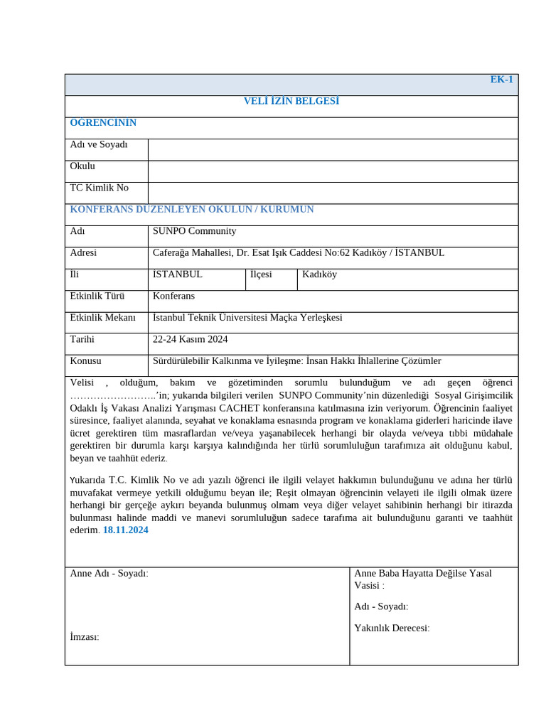 EK-1 Veli İzin Belgesi Örneği Revize Temiz | PDF