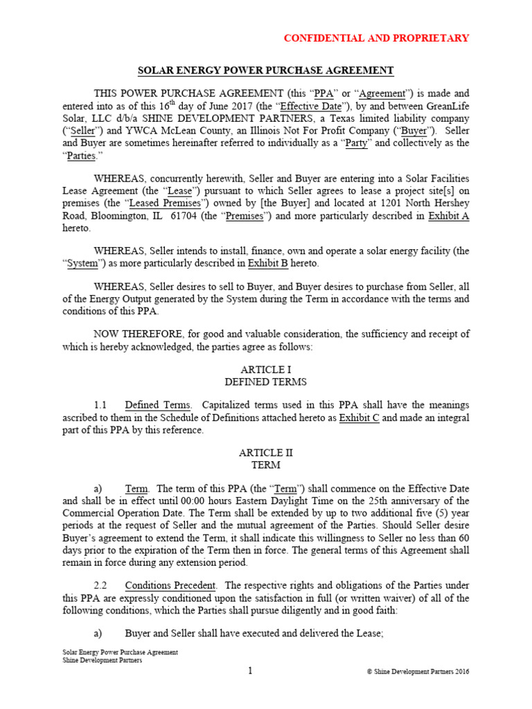 Solar Energy Power Purchase Agreement | PDF | Indemnity | Lease