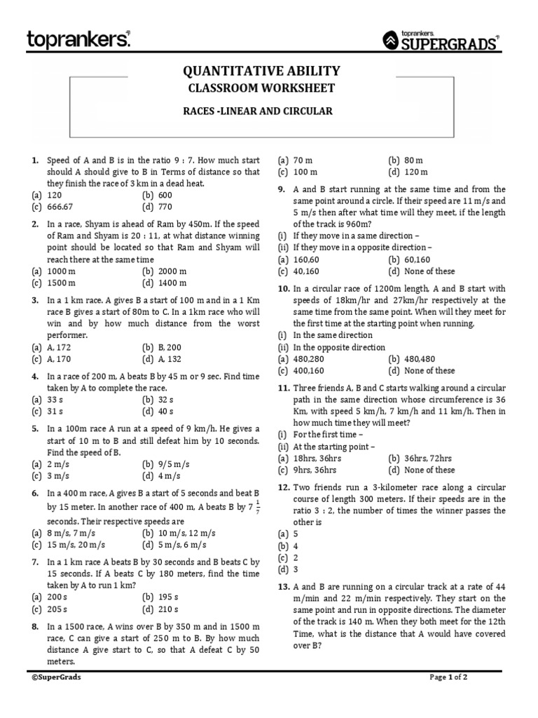 RACES - Linear and Circular-Classwise | PDF | Speed | Quantity