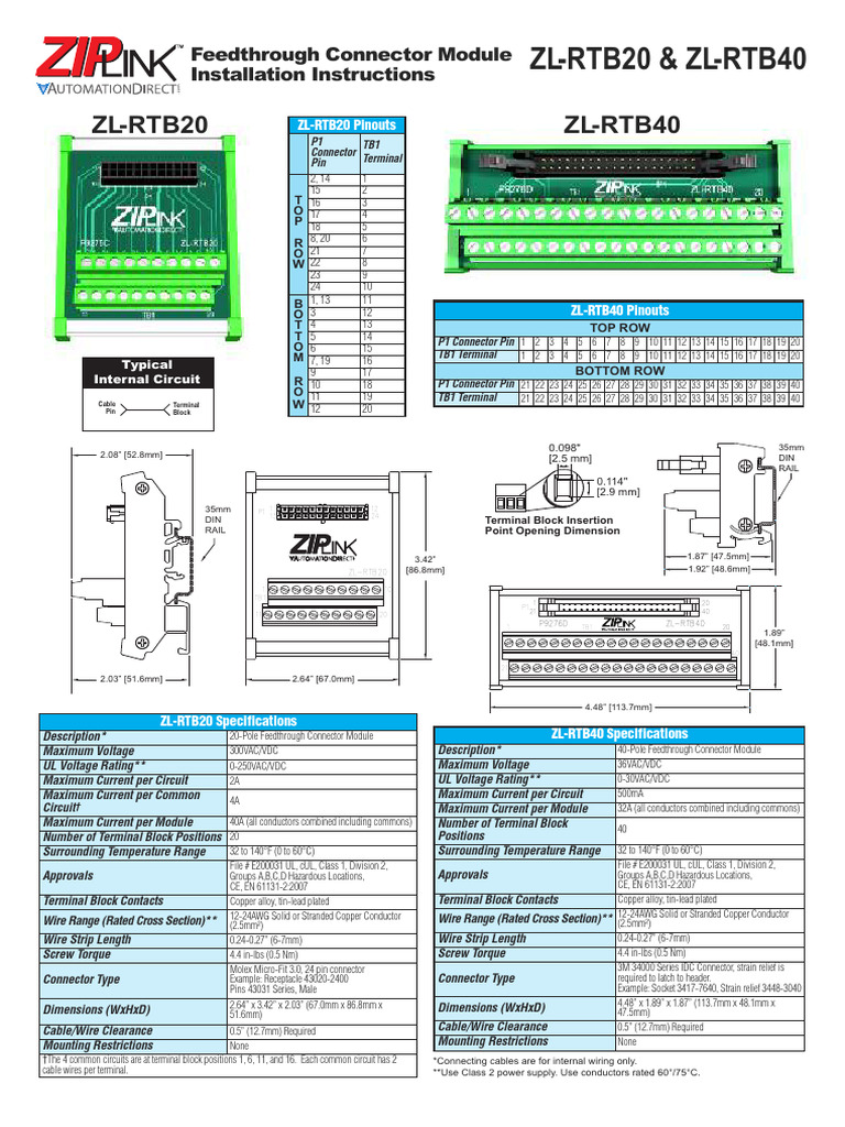 ZipLinkZL RTB20 - ZL RTB40 | PDF | Electrical Connector | Electrical ...
