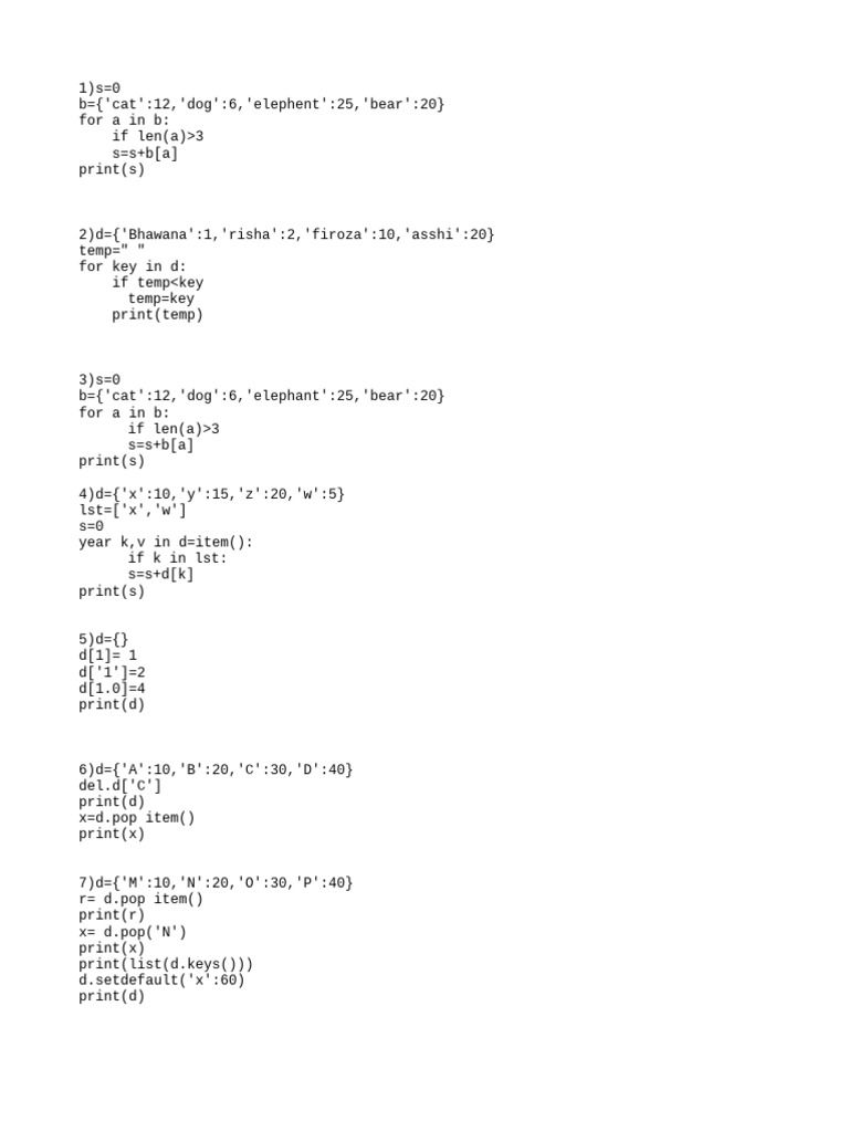 All Output Questions From DICTIONARY | PDF
