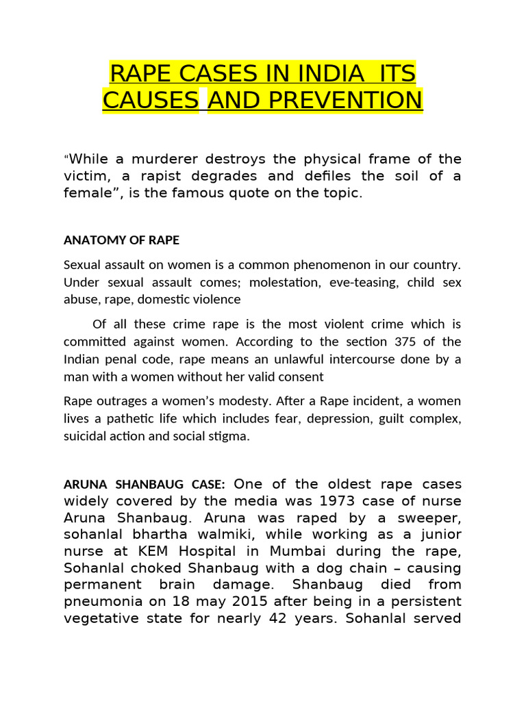 Rape Cases in India and Its Causes and Prevention | PDF | Rape | Sexual Assault