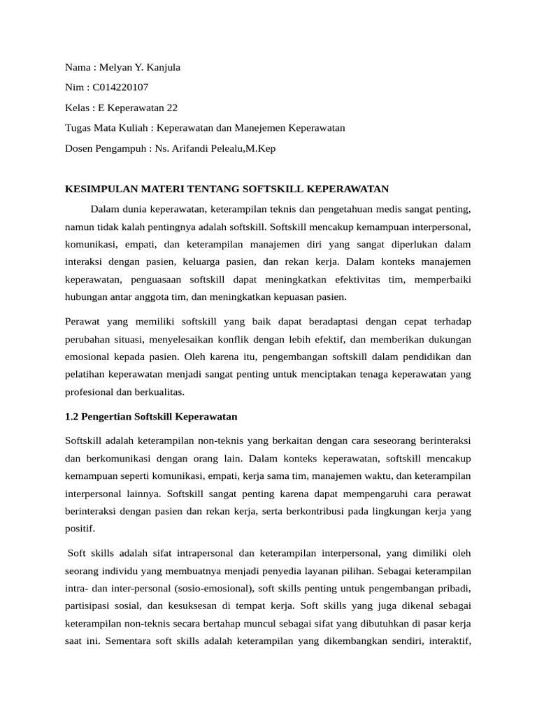 Melyan Y. Kanjula (C01422107) Soft Skill | PDF
