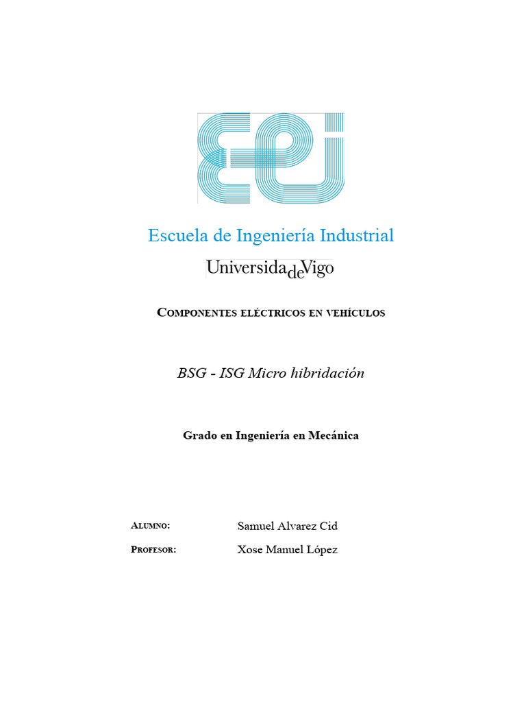 BSG - ISG Micro Hibridación (Memoria), Samuel Alvarez Cid | PDF | Vehículo Híbrido Eléctrico ...
