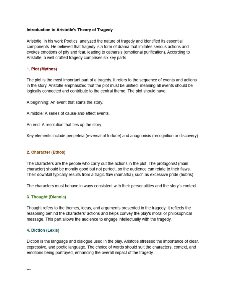 Aristotle's Six Parts of Tragedy | PDF | Tragedy | Plot (Narrative)
