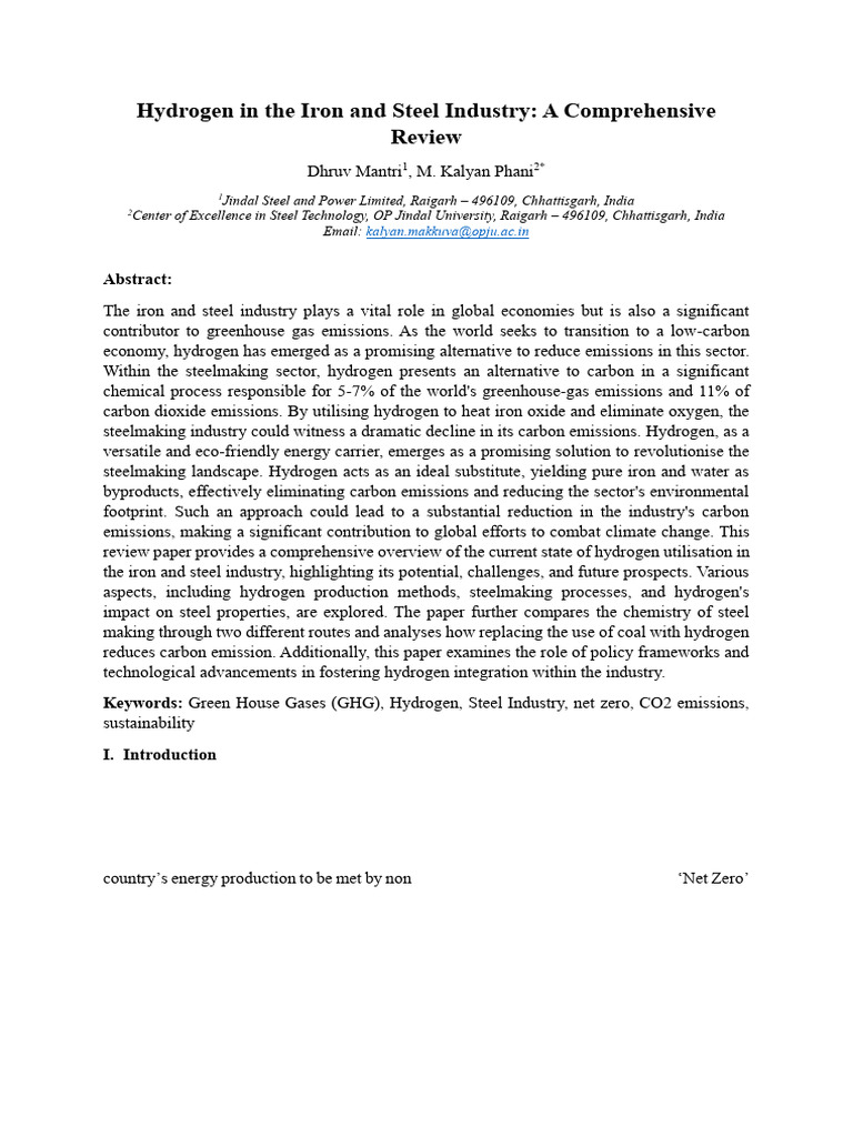 Jindal's Hydrogen Strategy for Emission Reduction | PDF | Steelmaking ...