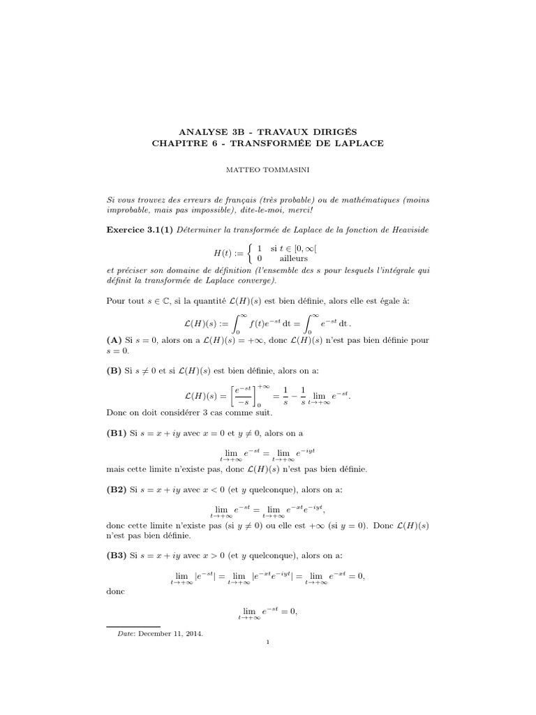Transformée de Laplace : Analyse et Exemples | PDF | Limite ...