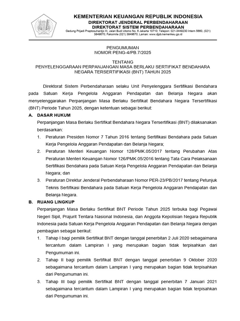Penyelenggaraan Perpanjangan BNT 2025 | PDF