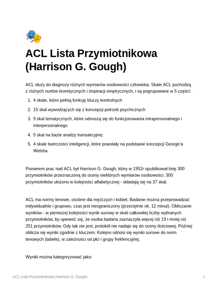 ACL Lista Przymiotnikowa (Harrison G. Gough) | PDF