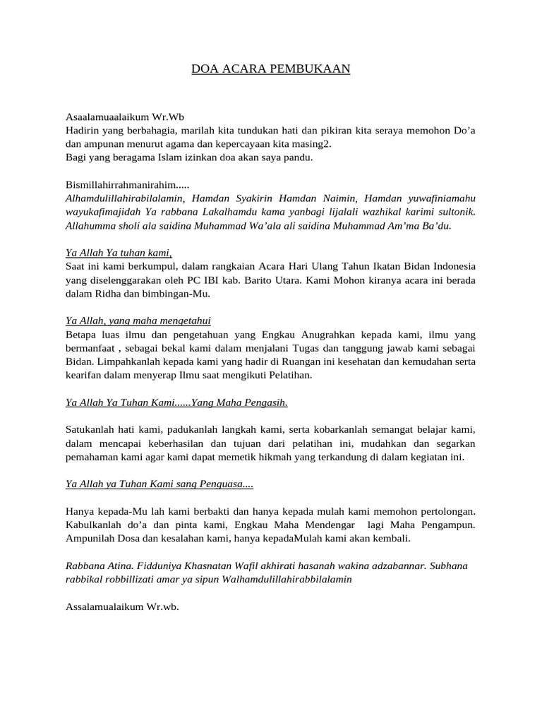 Doa Acara Pembukaan Dan Penutupan | PDF