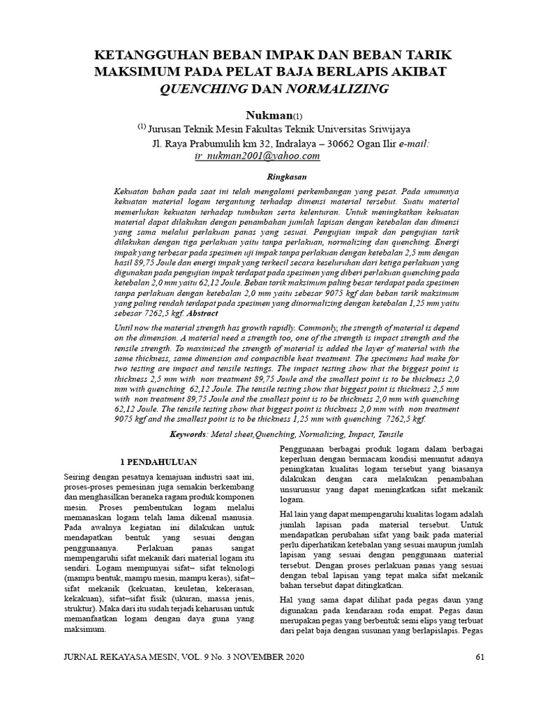 Ketangguhan Baja Berlapis: Quenching vs Normalizing | PDF