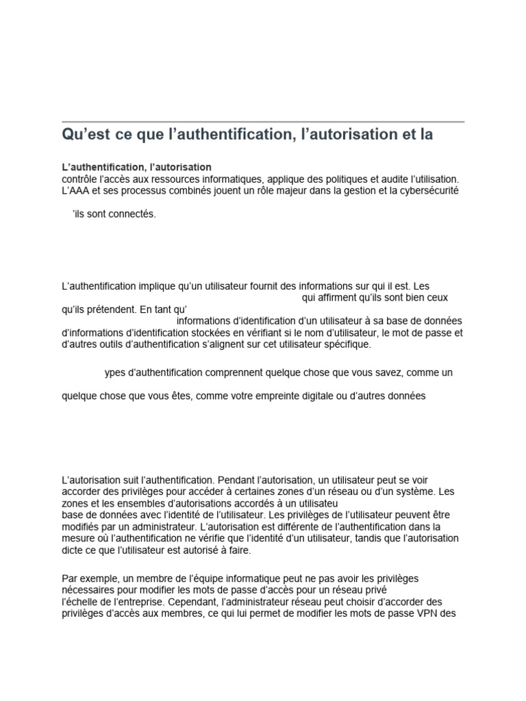 Qu'est-Ce Que L'authentification, L'autorisation Et La Comptabilité ...