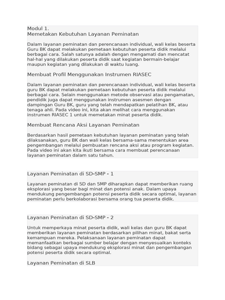 Dalam Layanan Peminatan Dan Perencanaan Individual | PDF