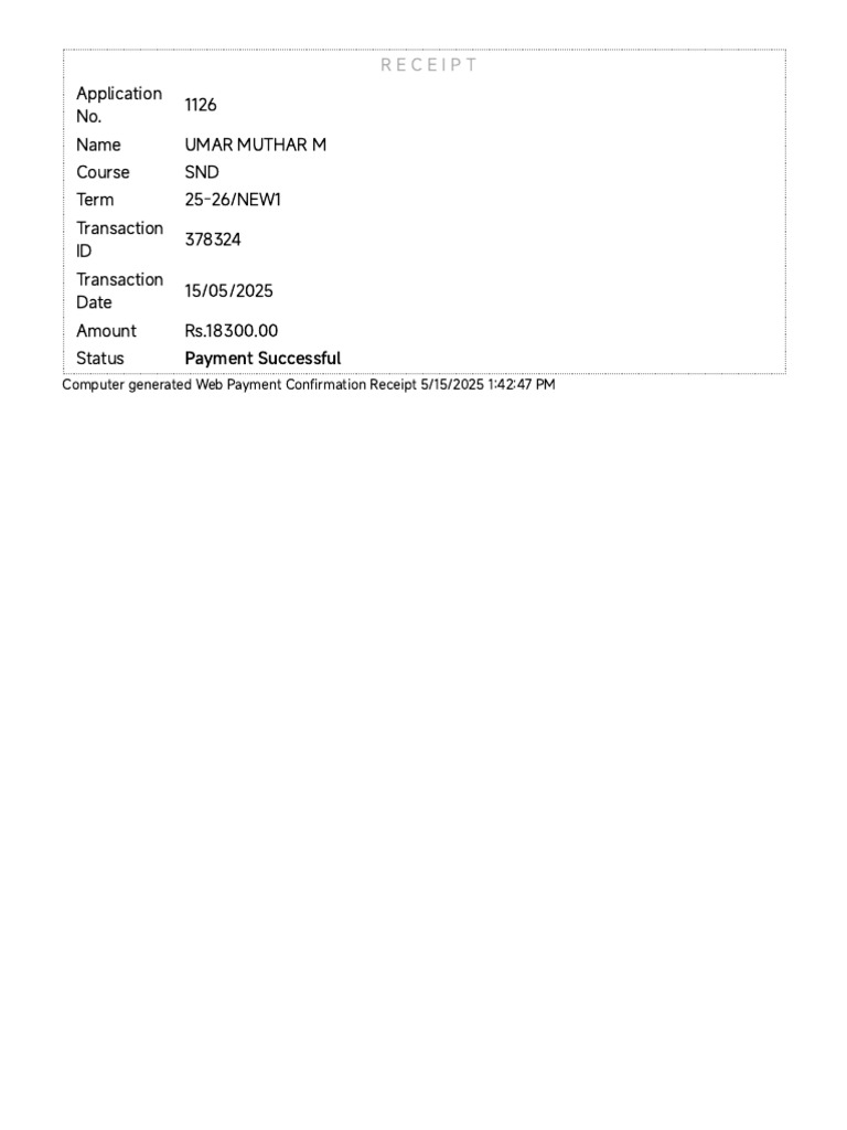 Umar Mukthar Fees Receipt | PDF