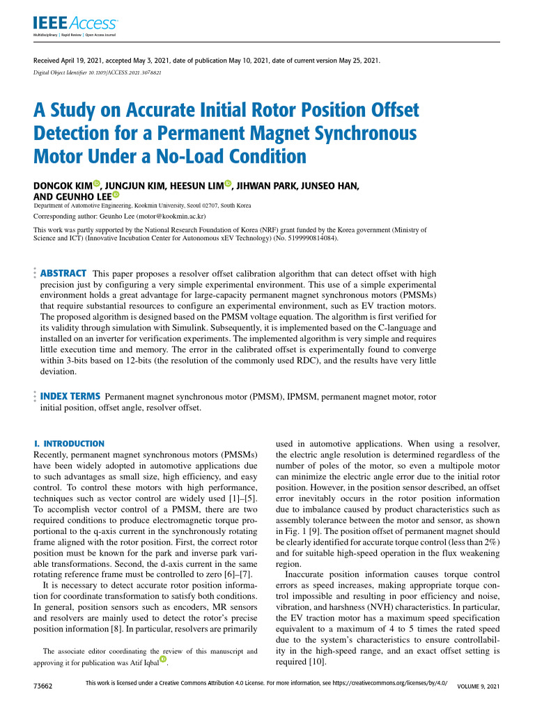 Initial Rotor Position Offset - Detection For A PMSM Motor | PDF | Electric Motor | Electrical ...