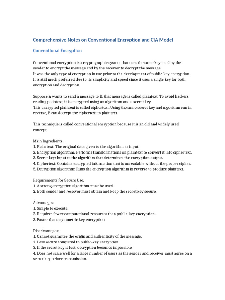 Conventional Encryption and CIA Model | PDF | Encryption | Key ...