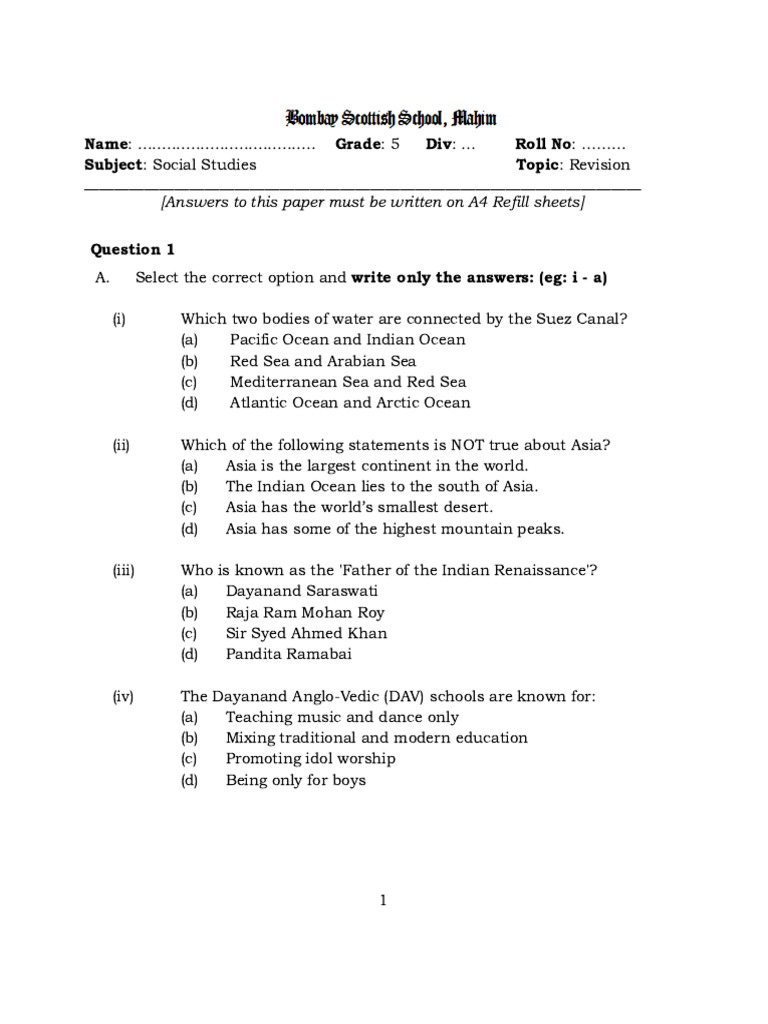 G5 Social Studies Revision 25 26 | PDF | Continent | Asia