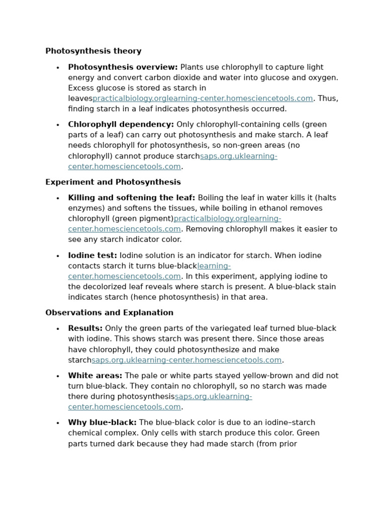 Form 4 Biology - Photosynthesis (Starch Test) Lab Resources | PDF ...