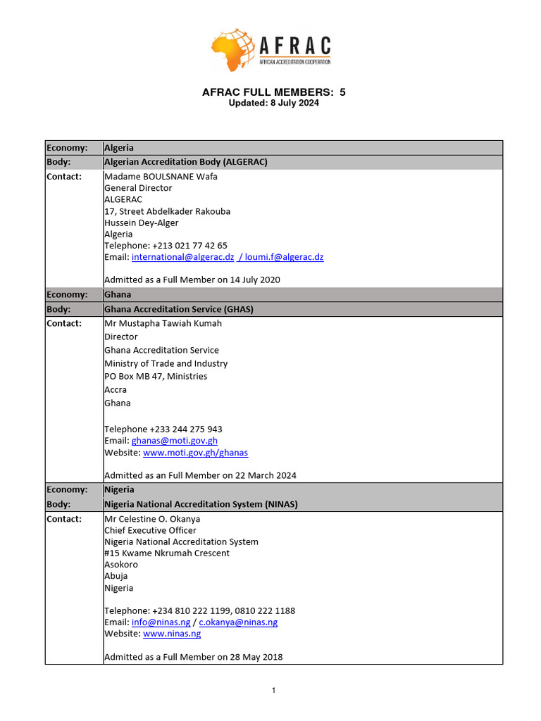 AFRAC Full Membership - Updated 8 July 2024 | PDF