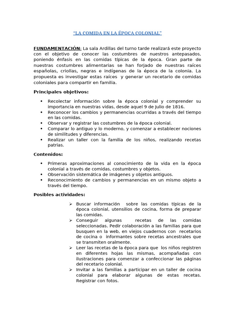 Comidas Típicas de la Época Colonial | PDF