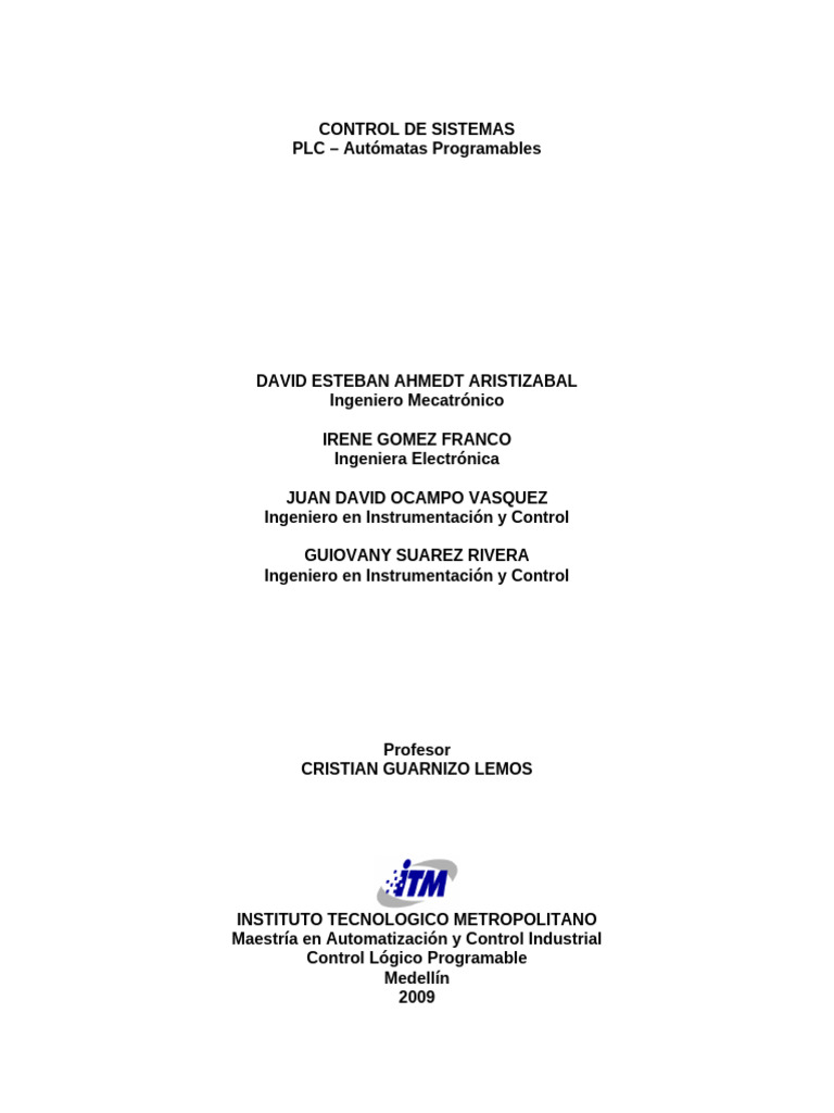 Informe Final PLC | PDF | Controlador lógico programable | Programa de ...