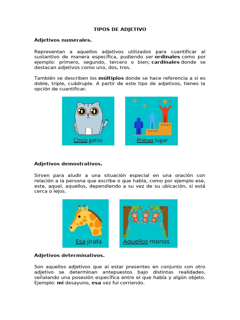 Tipos de Adjetivos en Español | PDF | Adjetivo | Sustantivo