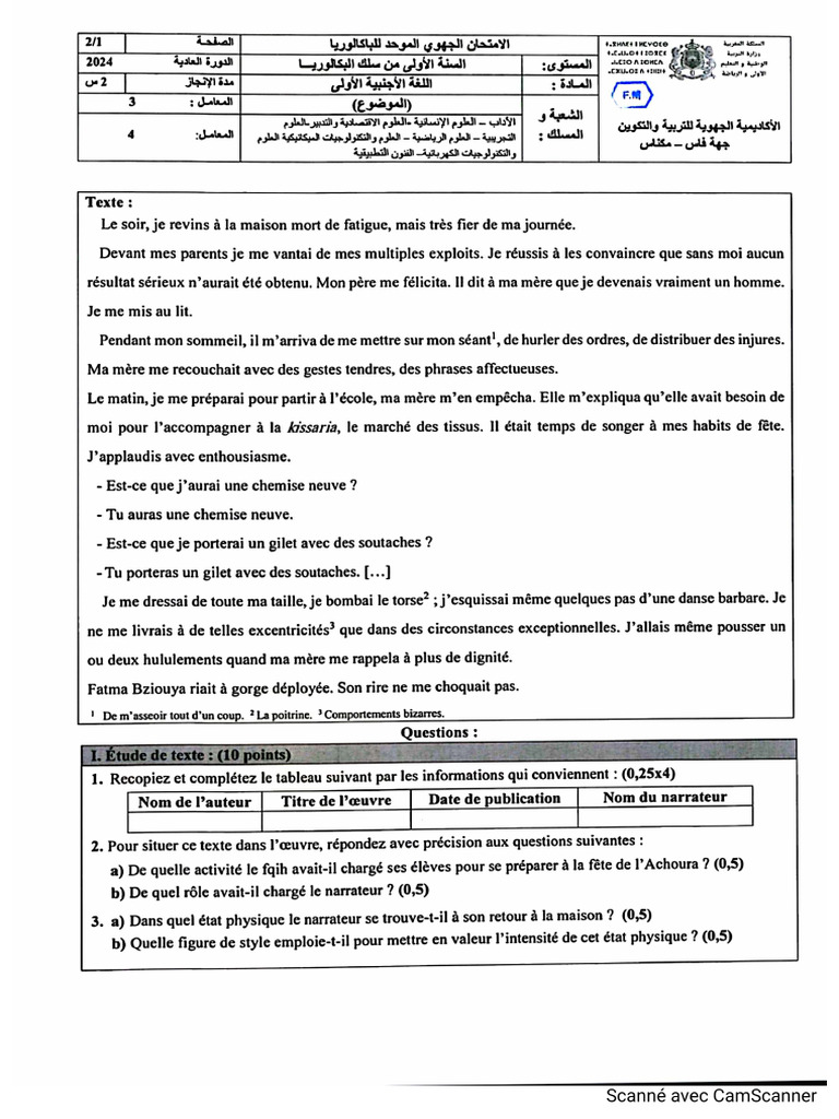 Examen Régional FES-MEKNES 2024 | PDF