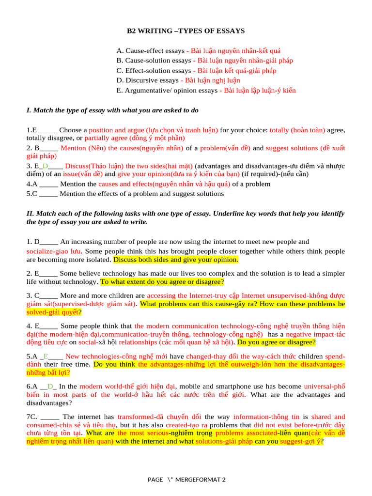 Btvnb2 Writing Handout 1. Types of Essays | PDF