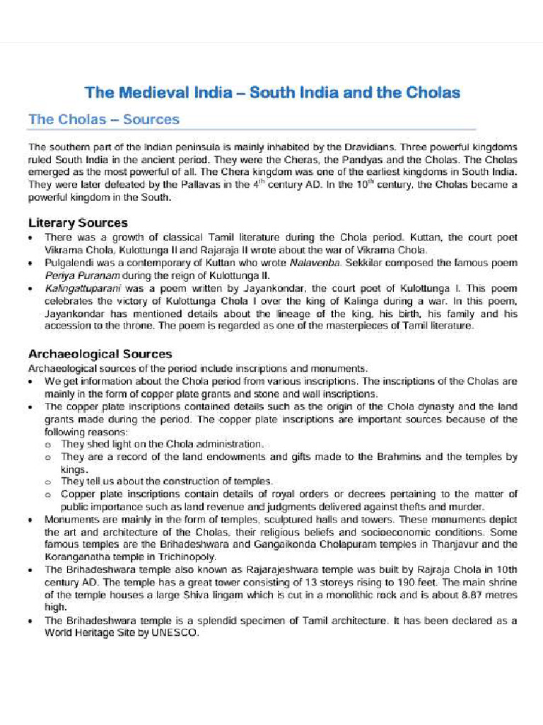 Medivel Indial The Cholas | PDF