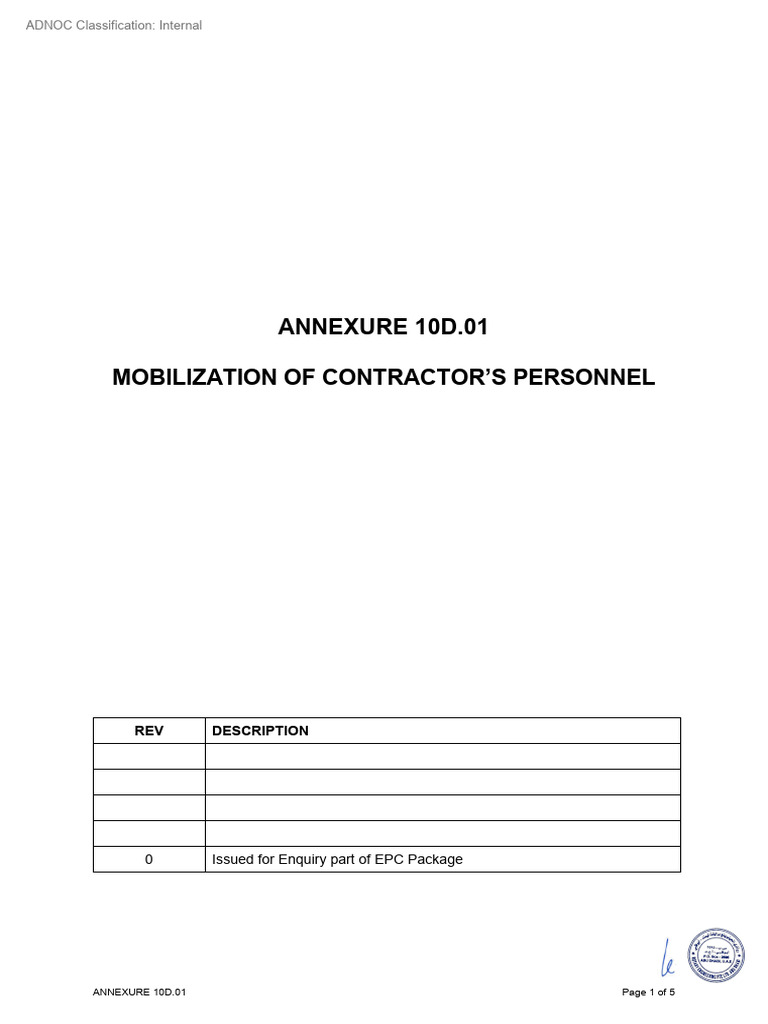 Annex 10d.01 - Mobilization of Contractor's Personnel | PDF | Insurance