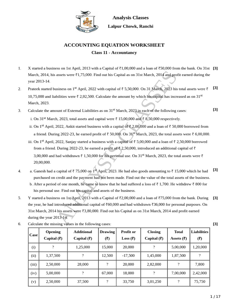 Accounting Equation Worksheet | PDF | Balance Sheet | Finance & Money ...