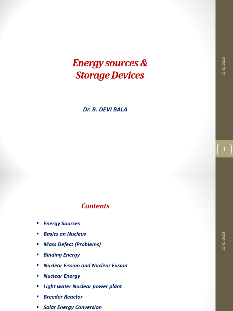 Energy Sources and Storage Devices Overview | PDF | Nuclear Reactor ...
