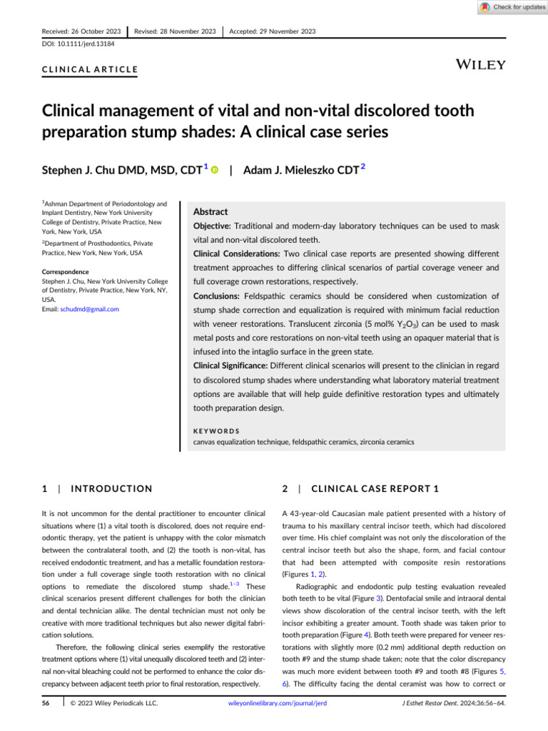 J Esthet Restor Dent - 2023 - Chu - Clinical Management of Vital and ...
