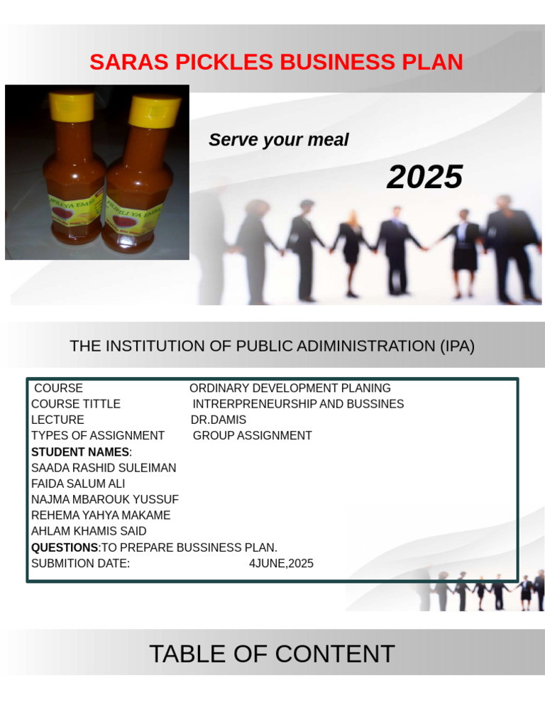Saras Pickles Business Plan Overview | PDF | Pickling | Foods