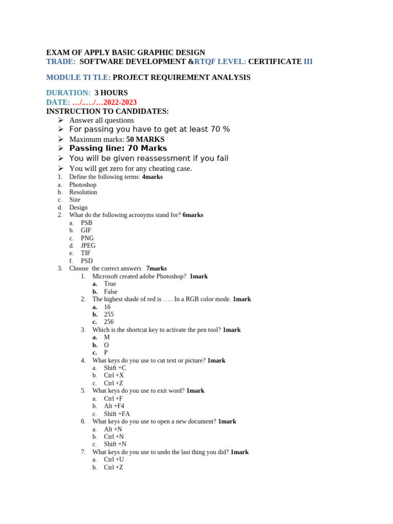 Graphic Design Exam Overview | PDF | Adobe Photoshop | Computer Graphics