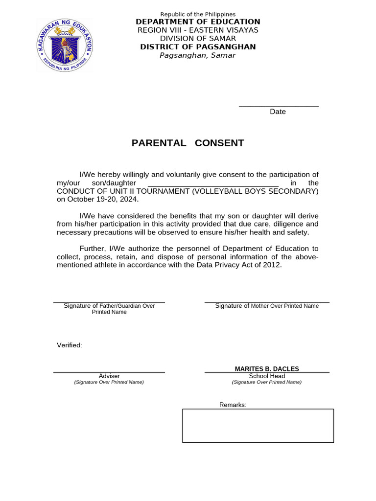 Parental Consent for Volleyball Tournament | PDF