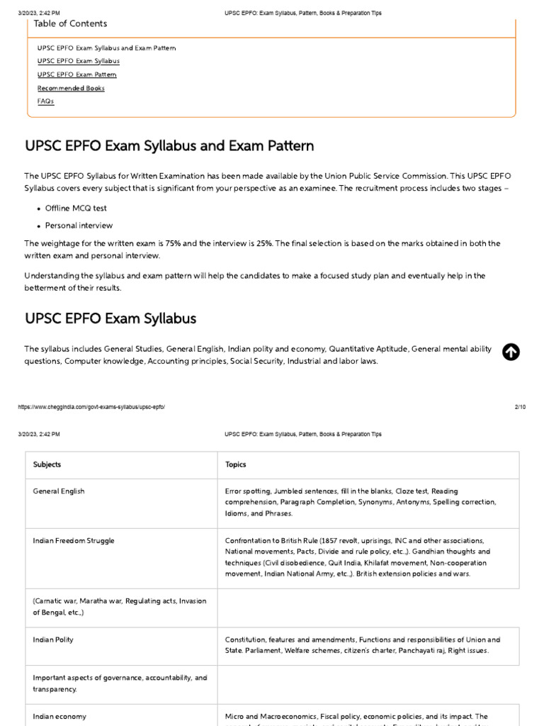 UPSC EPFO - Exam Syllabus, Pattern, Books & Preparation Tips | PDF ...