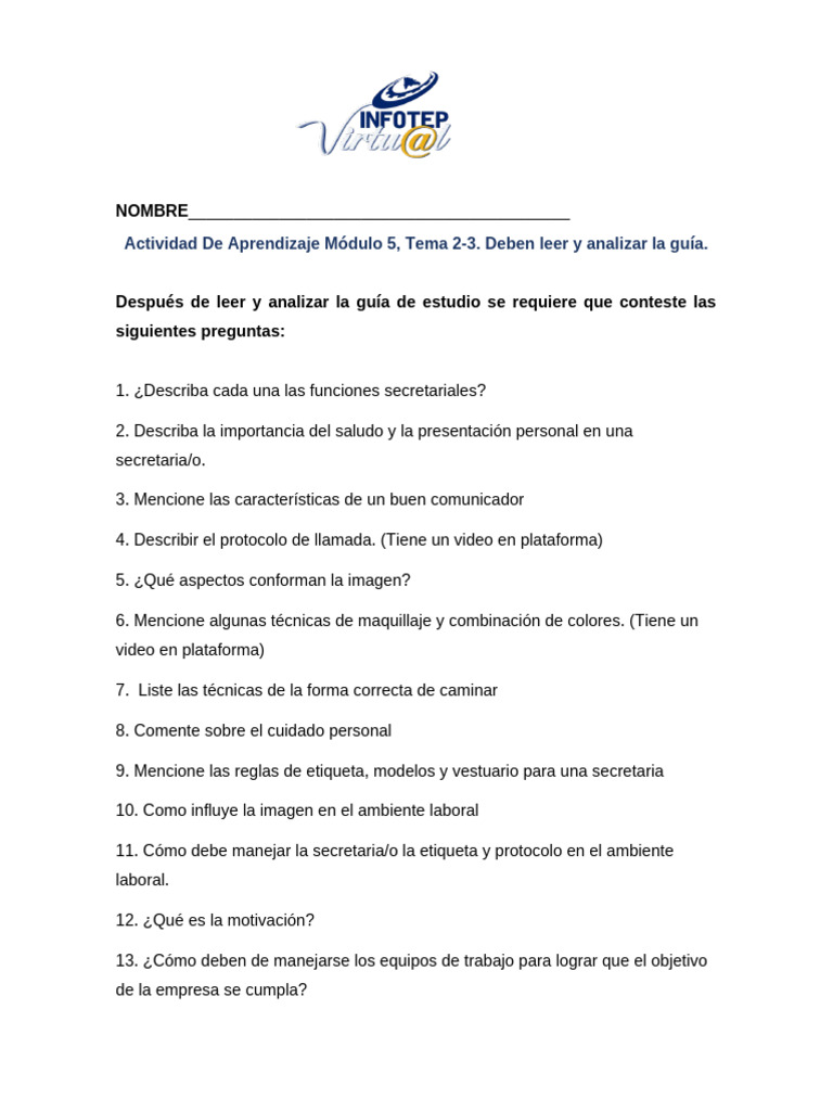 Actividad de Aprendizaje Módulo 5, Tema 2-3 | PDF