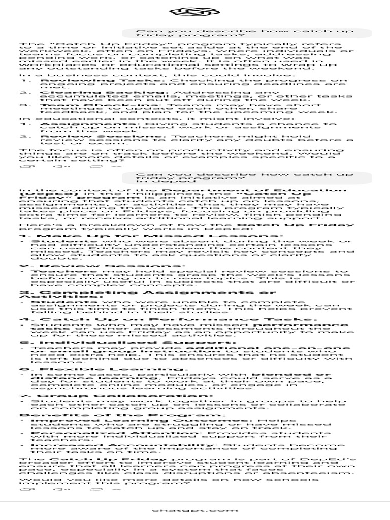 Catch Up Friday Program | PDF
