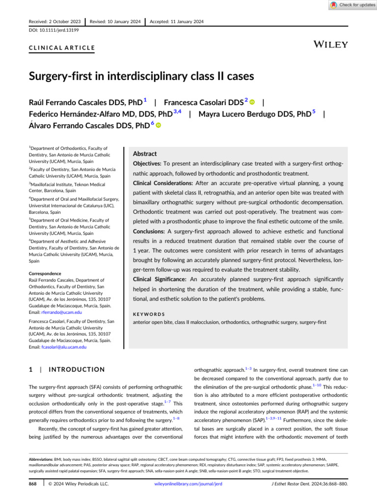 J Esthet Restor Dent - 2024 - Cascales - Surgery First in Interdisciplinary Class II Cases | PDF ...